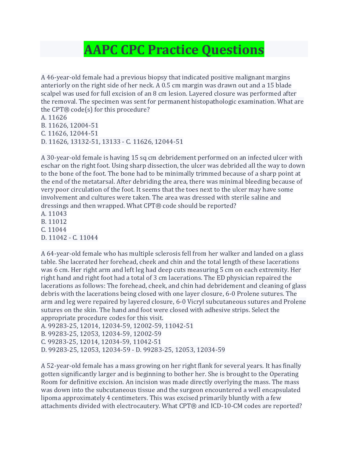 AAPC CPC Practice Questions And Answers 2022/2023 - Scholarfriends